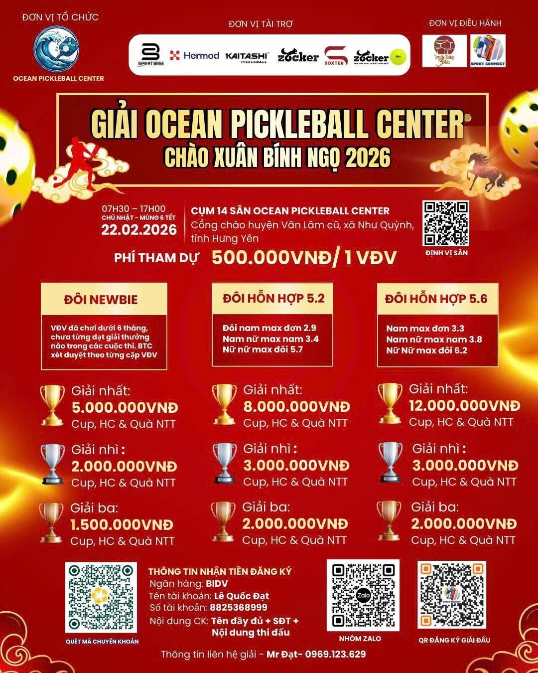 Giải Ocean Pickleball Center - Chào Xuân Bính Ngọ 2026 - Giải Đấu ...